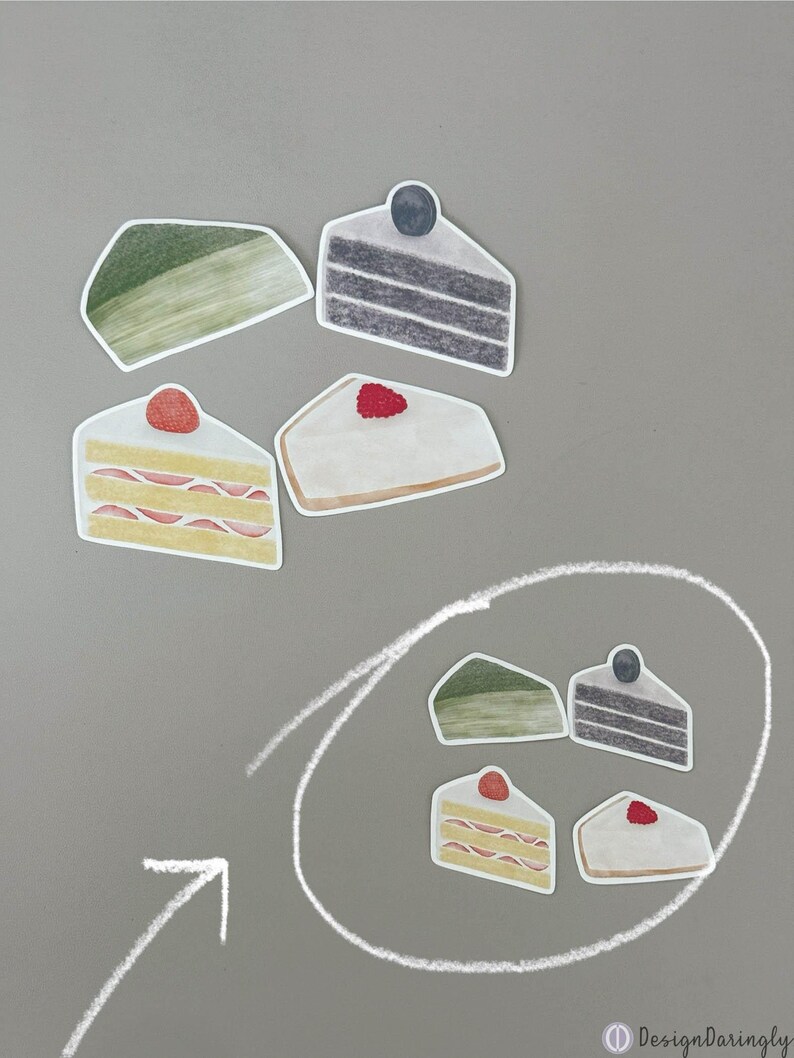 Cake Slice Stickers Set, Matcha Crepe Strawberry Cake Cheesecake ...