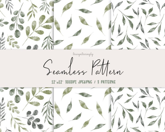 Green Leaf Foliage watercolor digital paper Leaf seamless | Etsy