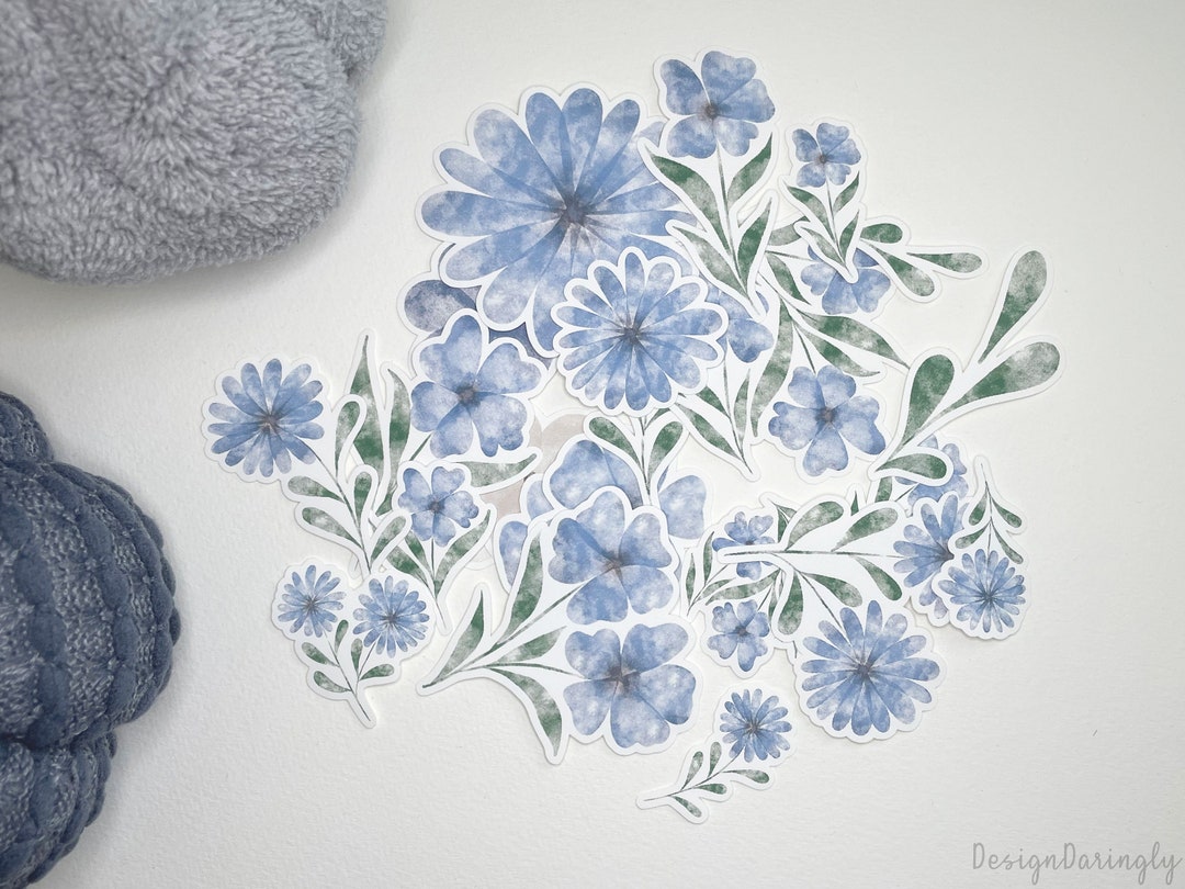Blue Floral Stickers Pack of 24, Random Blue Floral Sticker, Stickers ...