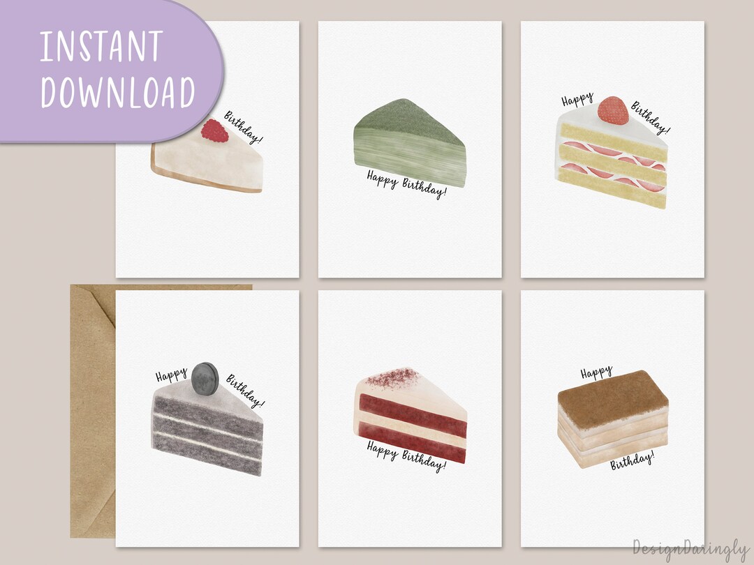 Happy Birthday Card Set, Birthday Cards, Birthday Cake Card, Card for ...