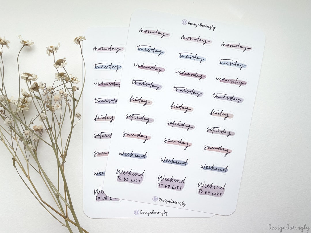 Cursive Week Day Labels Sticker Sheet, Minimalistic Planner ...