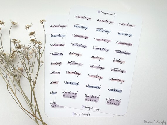 Cursive Week Day Labels Sticker Sheet Minimalistic Planner | Etsy