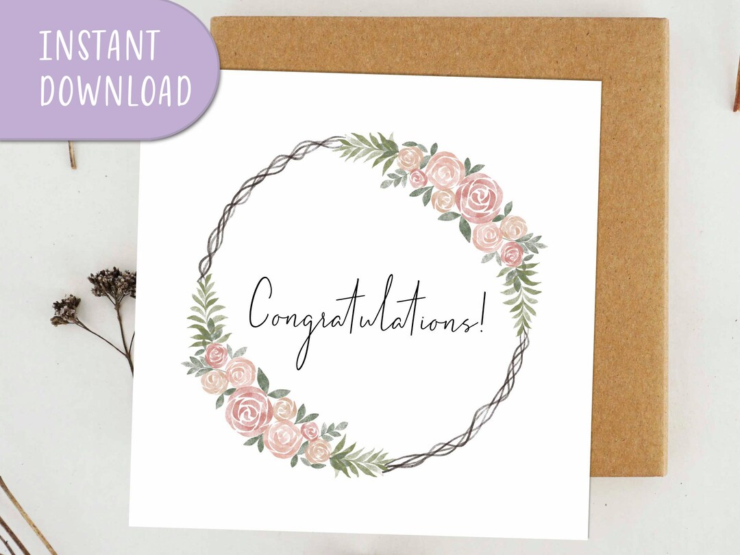 Congratulations Card, Rose Wreath Card, Congrats Card, Card for Her ...