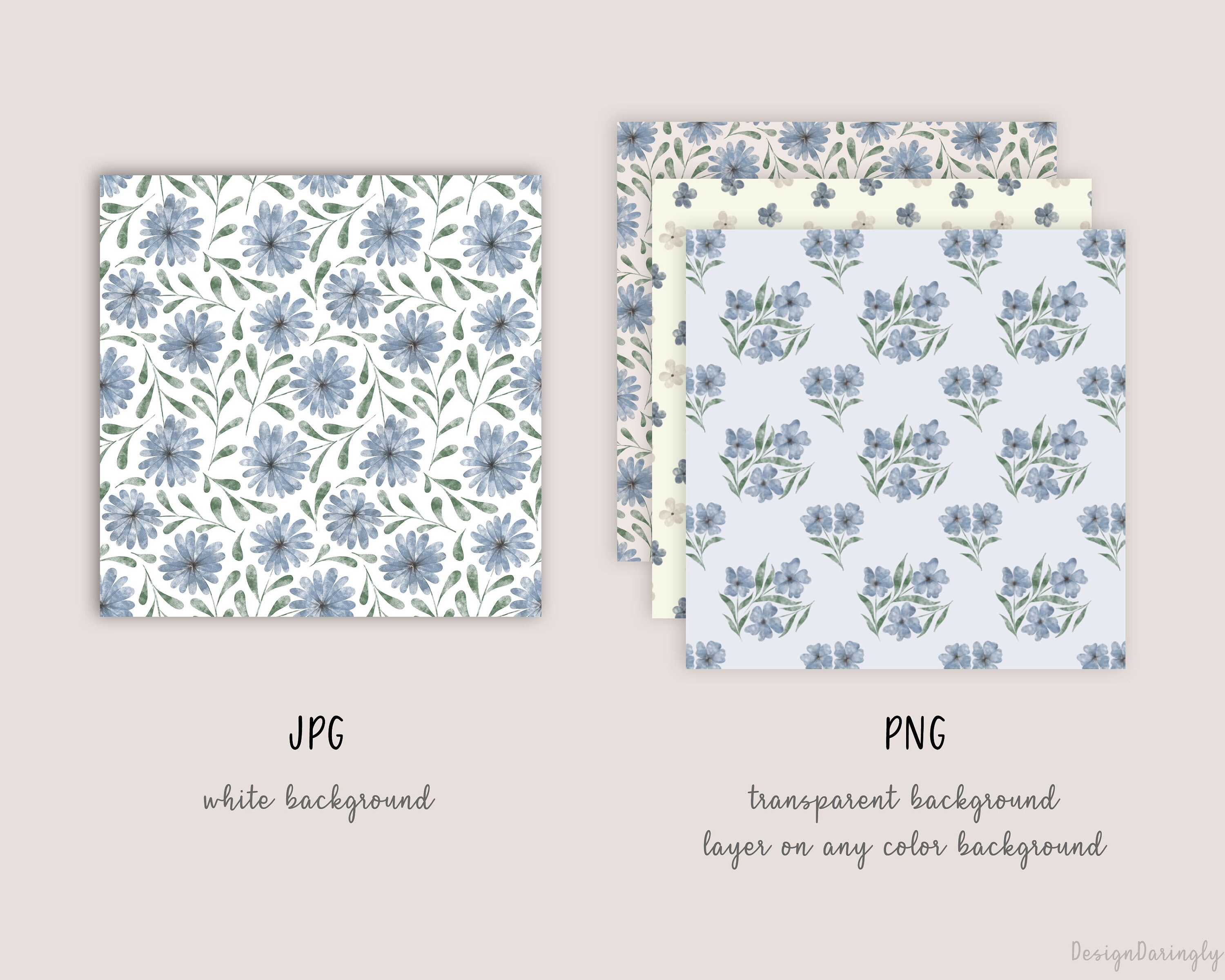 Blue Floral Digital Paper Blue Flower Seamless Pattern for - Etsy