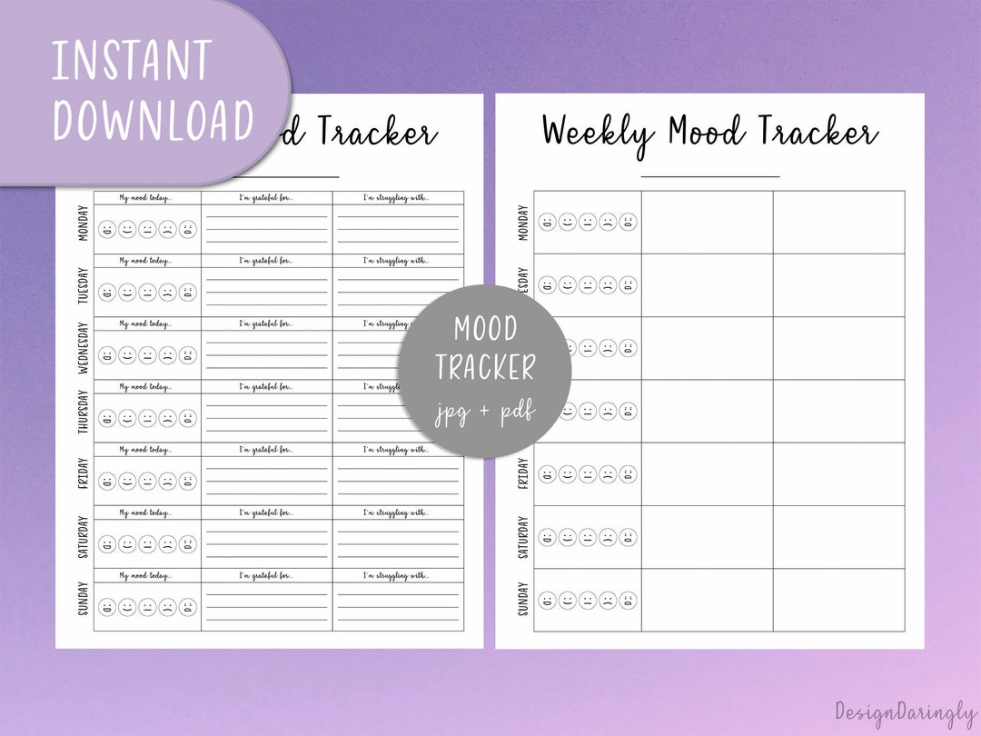 Weekly Mood Tracker With Emoji Bubbles, Mental Health Help, Self ...