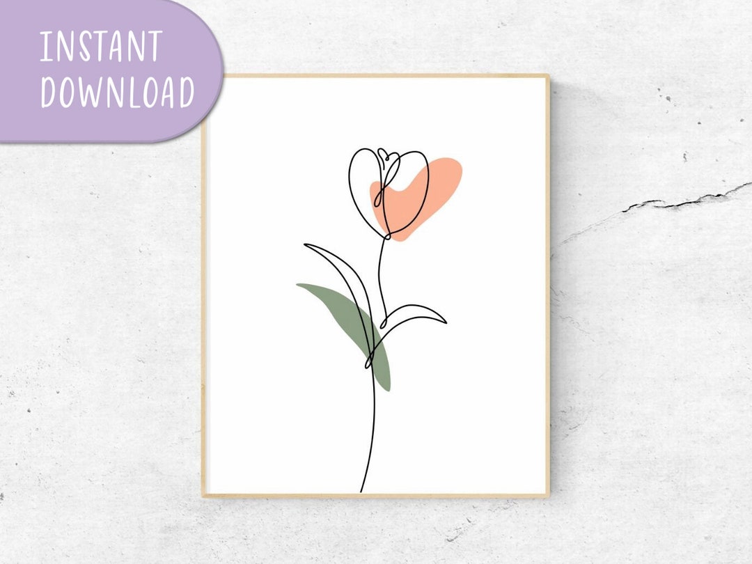 Tulip One Line Art, Tulip Wall Art, Abstract One Line Art, Printable ...