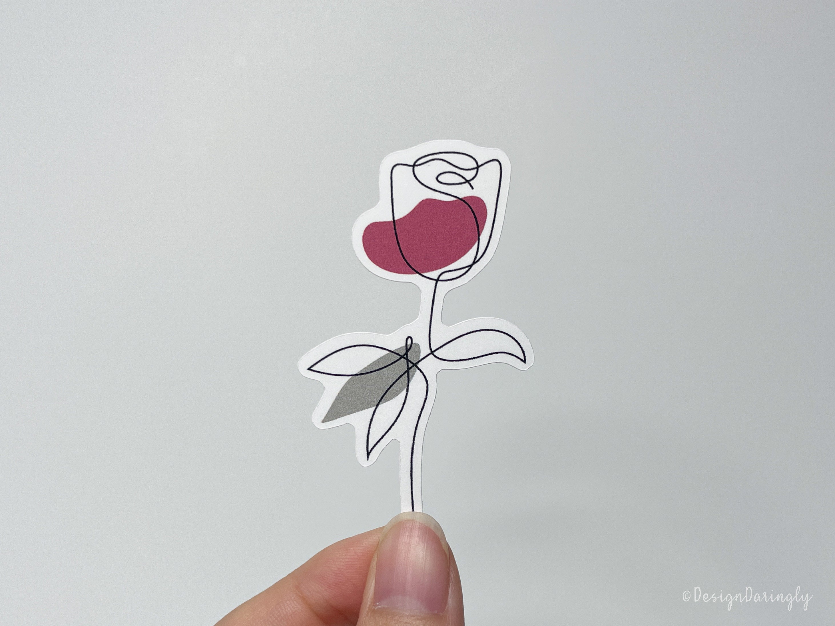 Rose Line Art Sticker, Abstract Rose Flower Sticker, Minimalistic Cute ...