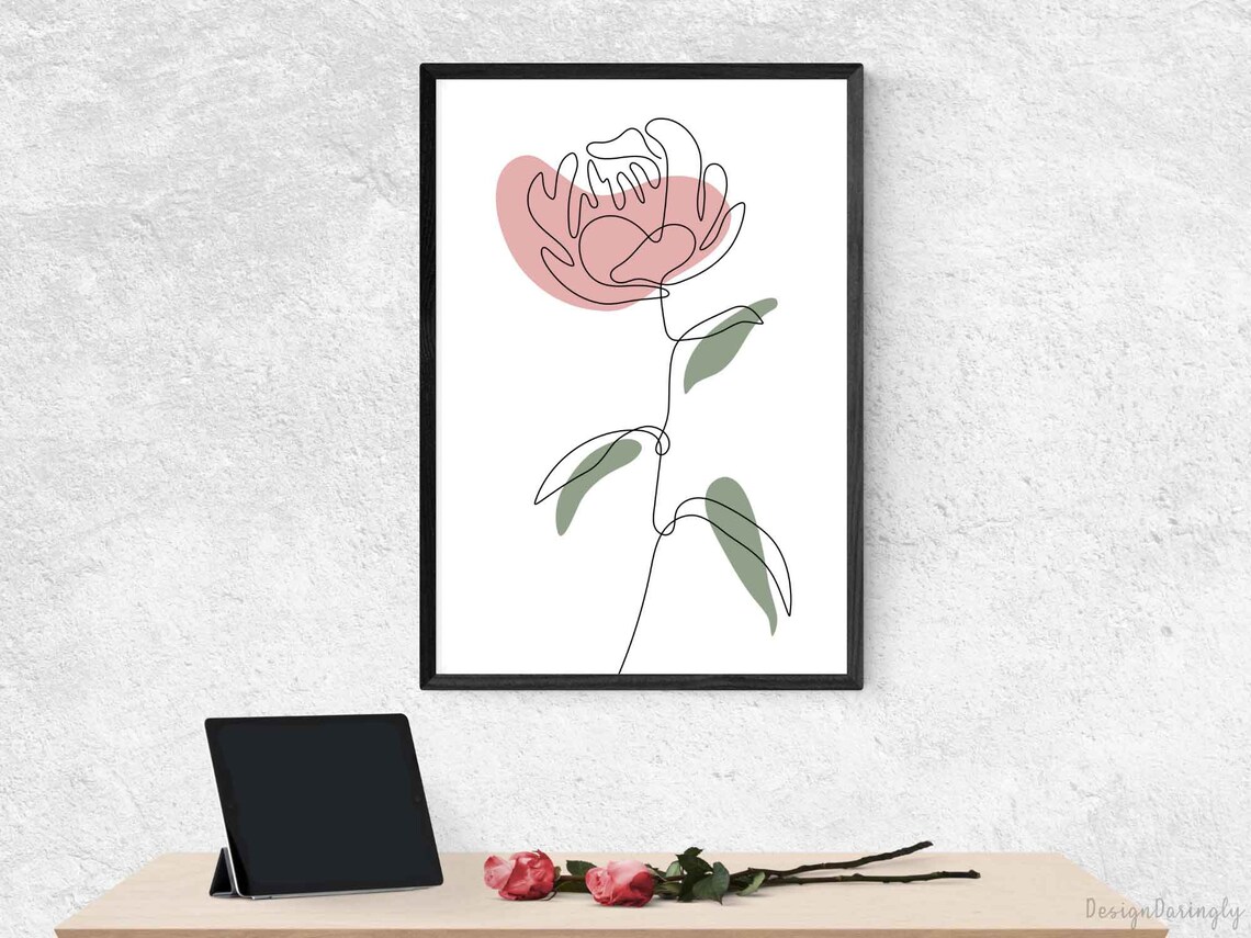 Peony One Line Art Peony Wall Art Abstract One Line Art - Etsy