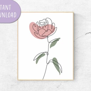 Peony One Line Art, Peony Wall Art, Abstract One Line Art, Printable ...