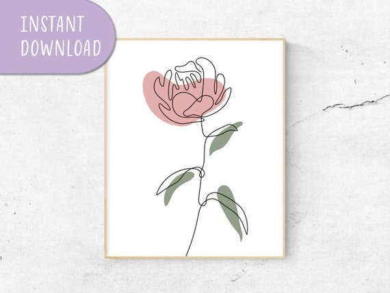 Peony One Line Art Peony Wall Art Abstract One Line Art | Etsy