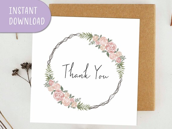 Thank You Card Rose Wreath Card Gratitude Card Card for - Etsy