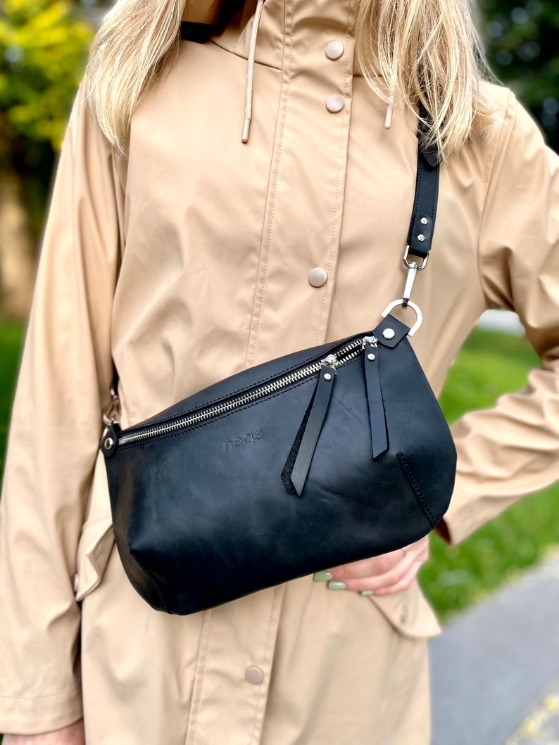 Handmade Black Leather Banana Bag: Crossbody Waist Pack - Etsy