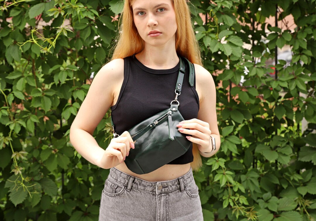 Handmade Emerald Leather Banana Bag: Vintage Waxed Crossbody Waist Bag ...