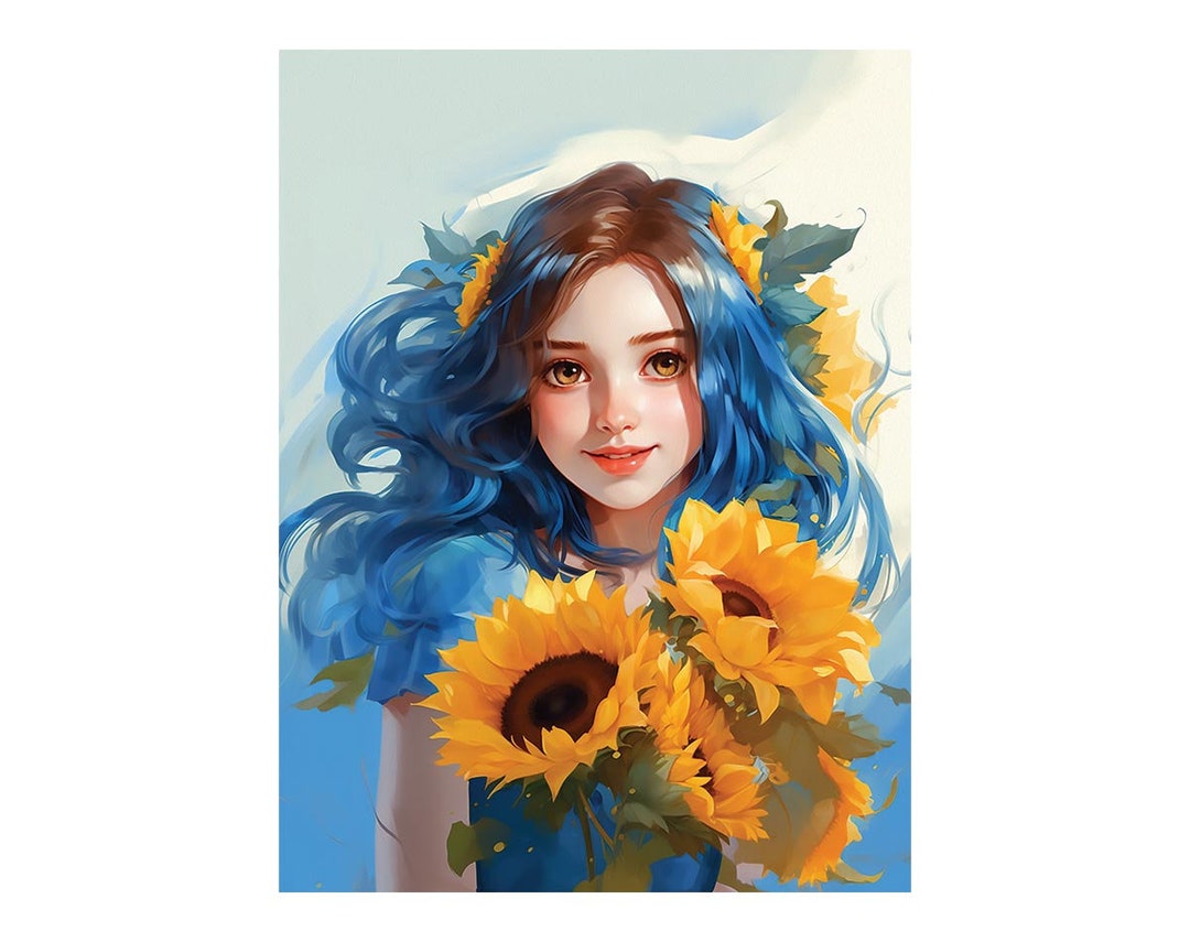 Daria. Sunflower Girl. Digital PDF Files to Print, 3 Different Sizes ...