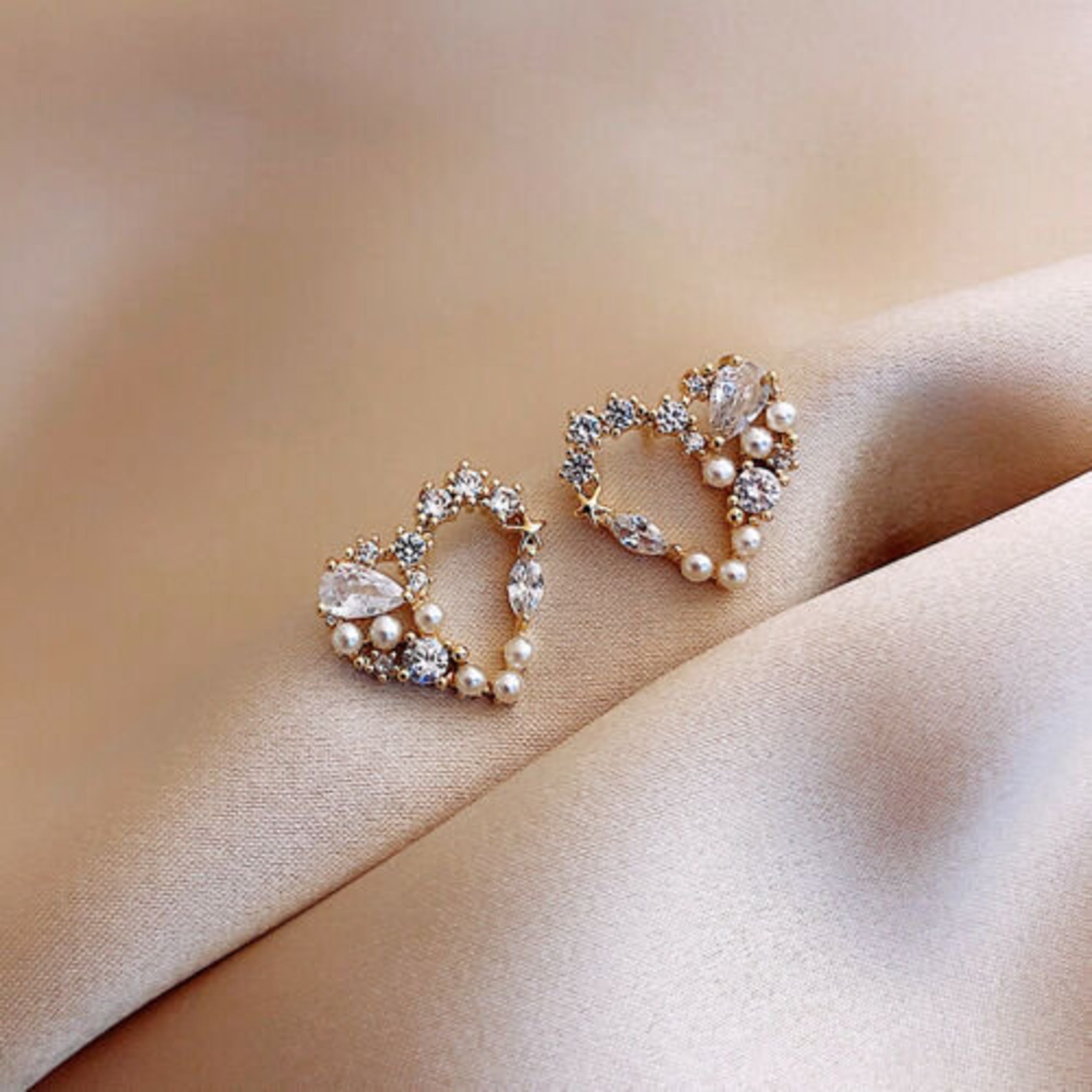Heart Gold Earrings Cristal Heart Jewelry Earrings Studs, Tiny ...