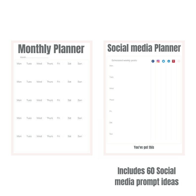 Social Media Business Planner Pack - 8 Page Planner Includes 60 Social ...