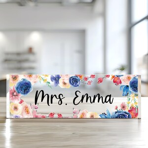 Floral Teacher Acrylic Name Plate,teacher Gift,office Name Plate With ...