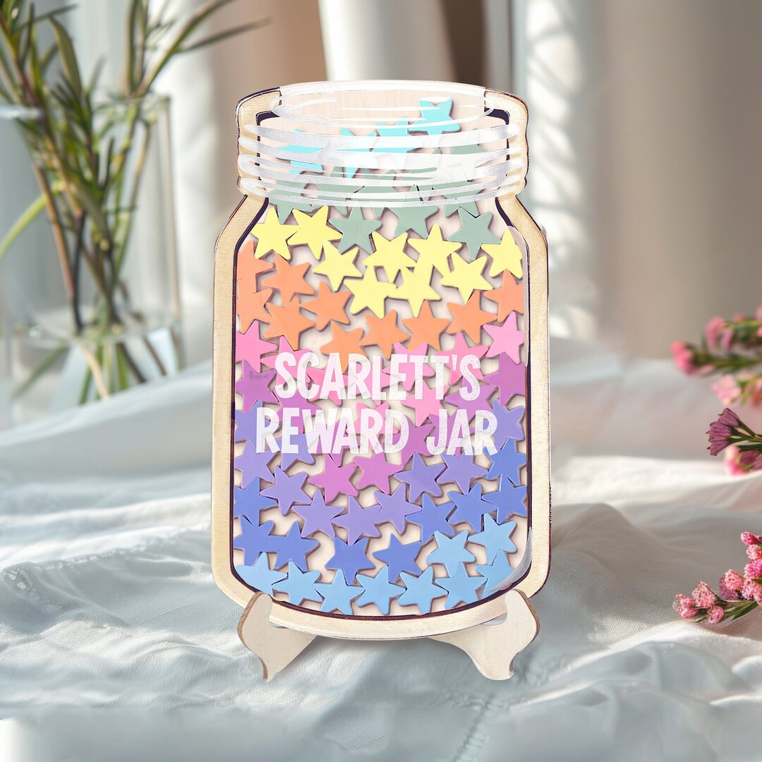Custom Reward Jar and Tokens, Mix Rainbow Star Token Classroom Jar ...