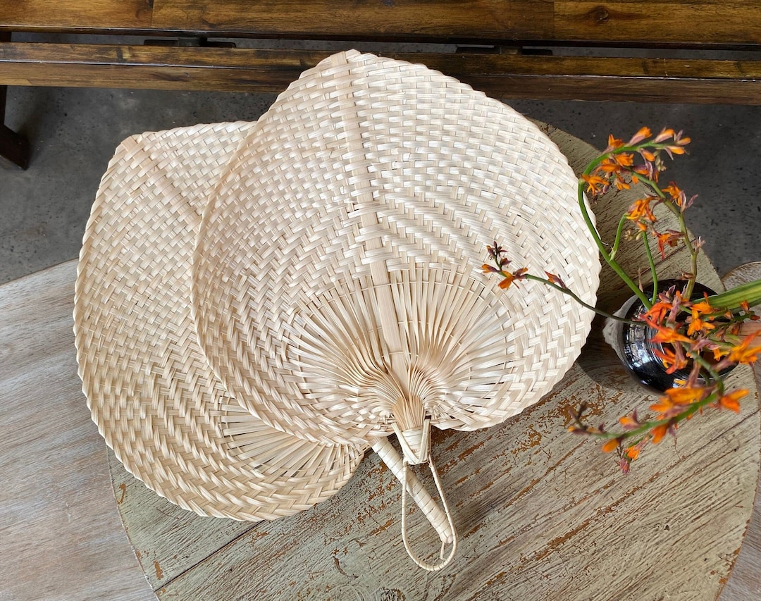 Set of 12 Wedding Hand Fan, Natural Hand Fan, Bamboo Hand Fan, Raffia ...