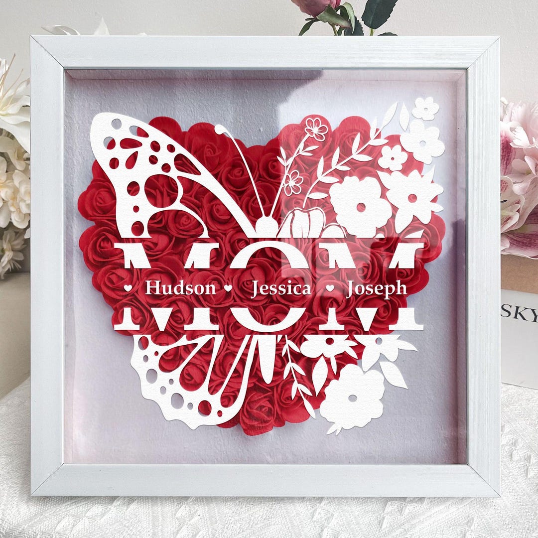 Personalized Flower Handprints Shadow Box for Mom Gift,mom Heart Flower ...