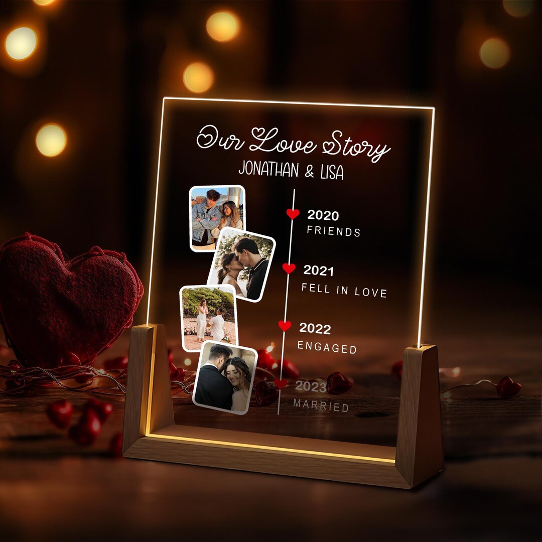 Personalized Anniversary Night Light With Photo, Custom Couples Led ...