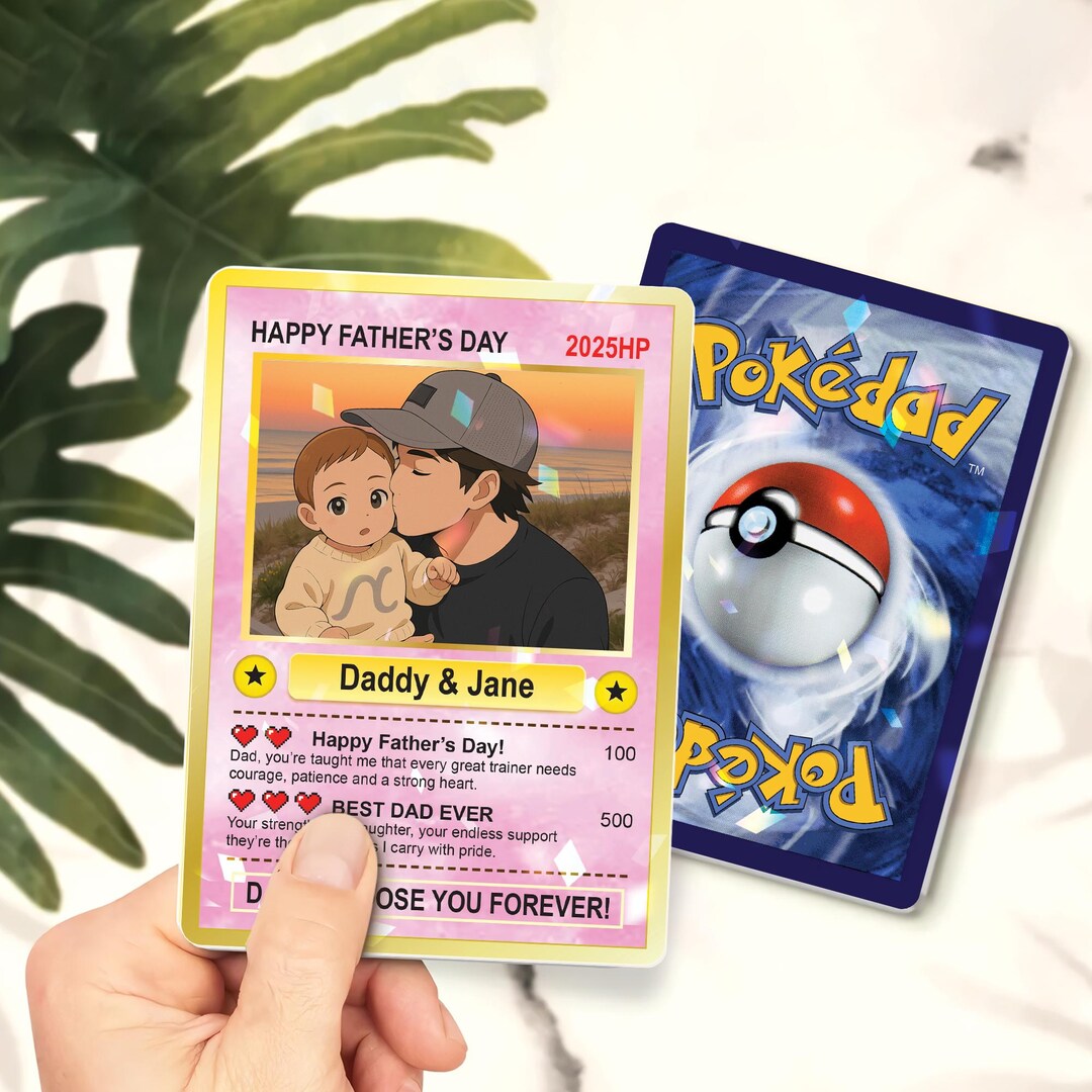 Custom Father's Day Card From Kids, Gamer Dad Trading Card Gift, Anime ...
