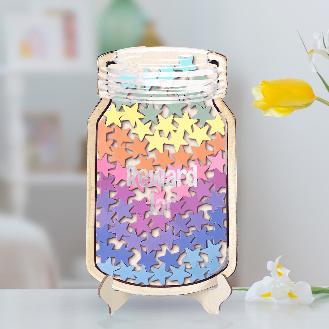 Custom Reward Jar and Tokens, Rainbow Classroom Teacher Star Jar Chore ...