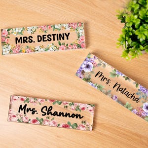Floral Teacher Acrylic Name Plate,teacher Gift,office Name Plate With ...