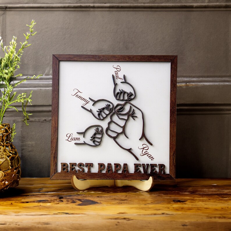 Personalized Fist Bump Dad and Kids Sign, Custom Best Dad Ever Wooden ...