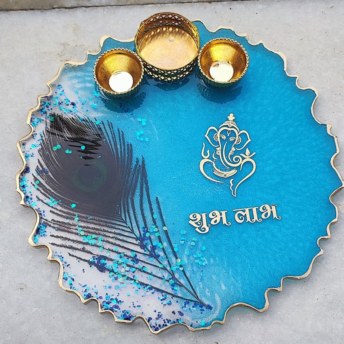 Handmade Resin Thali 8 Inch With Mor Pankh/aarti Thali/pooja Thali/roli ...