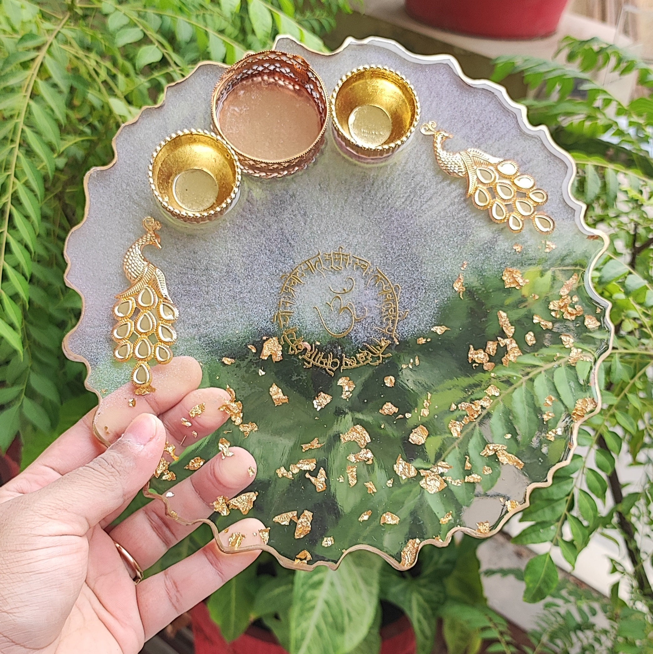 Handmade Resin Pooja Thali 8 Inch/aarti Thali/indian Gifts/religious ...