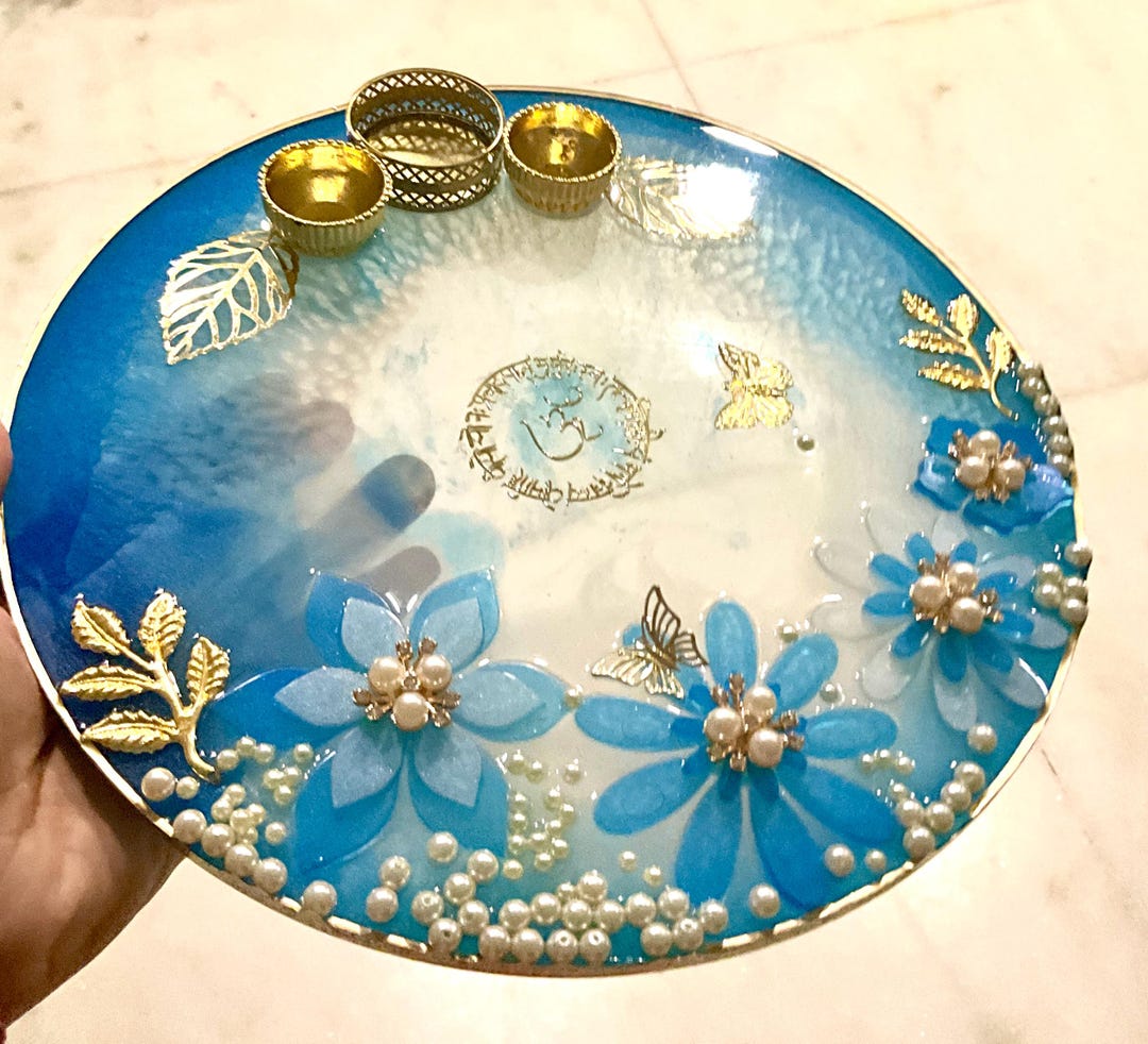 Resin Pooja Thali 10 Inch/aarti Thali/puja Thali/roli Chawal Platter/rakhi Resin Platter/desi ...