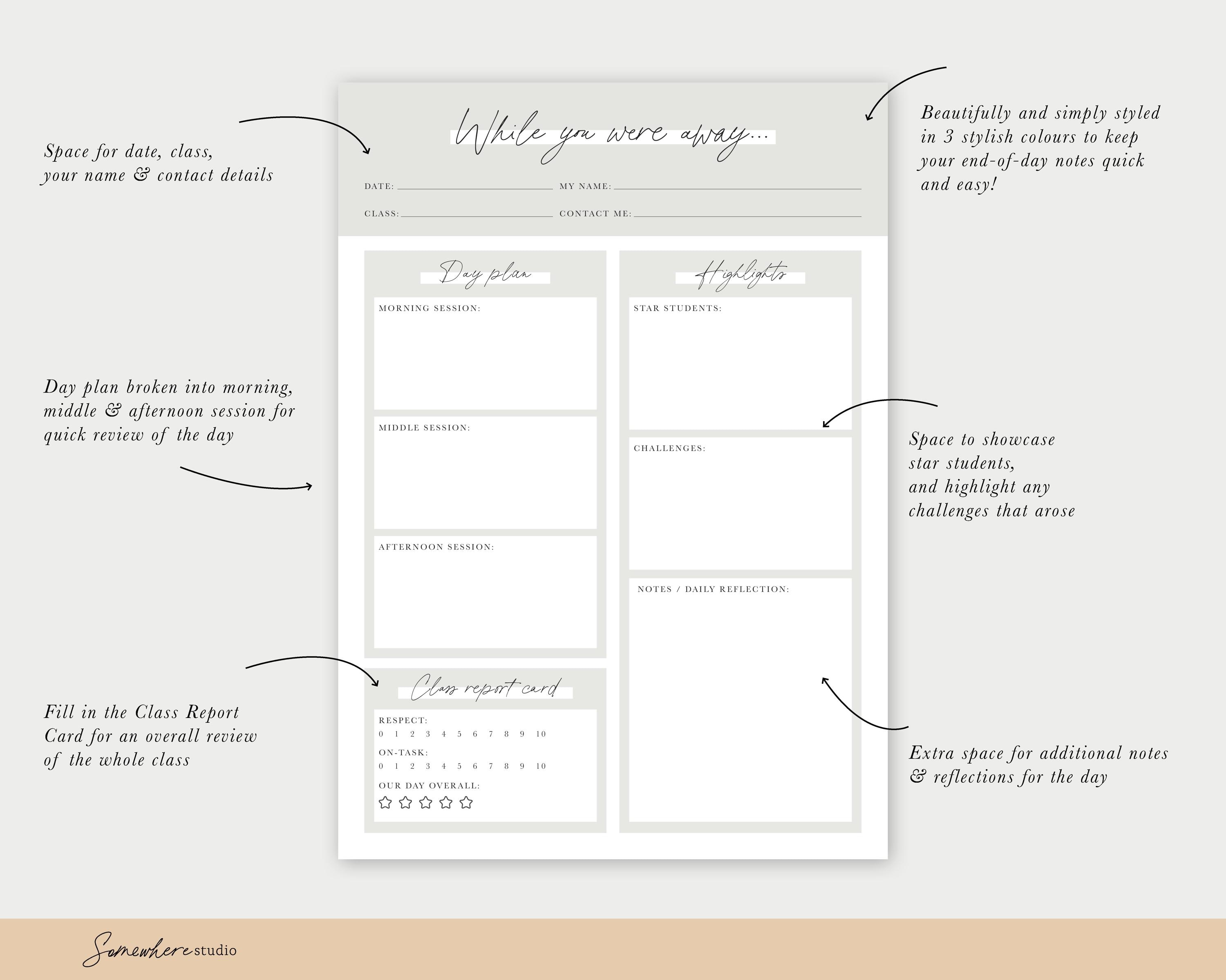 Relief Teacher Day Note, Substitute Teacher Feedback - Etsy