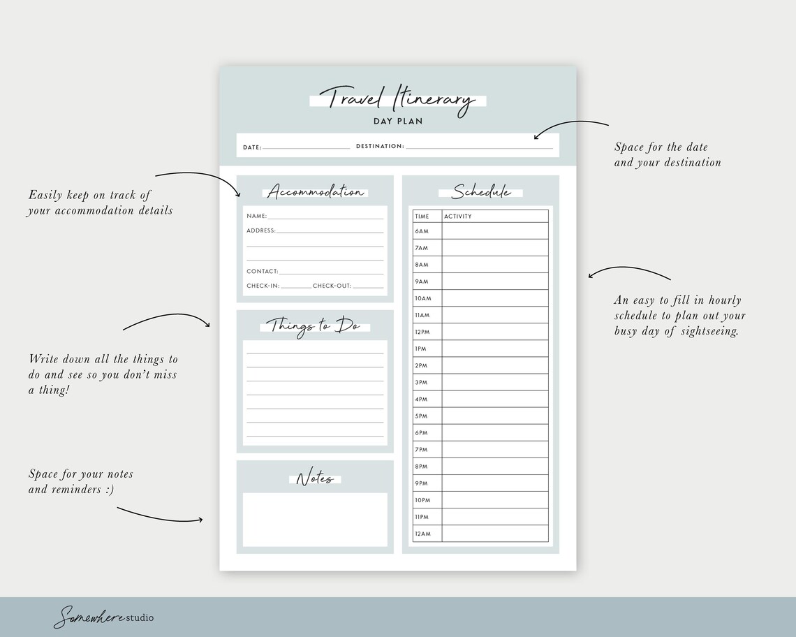 Printable Travel Itinerary Template | Editable Trip Planner | Vacation ...
