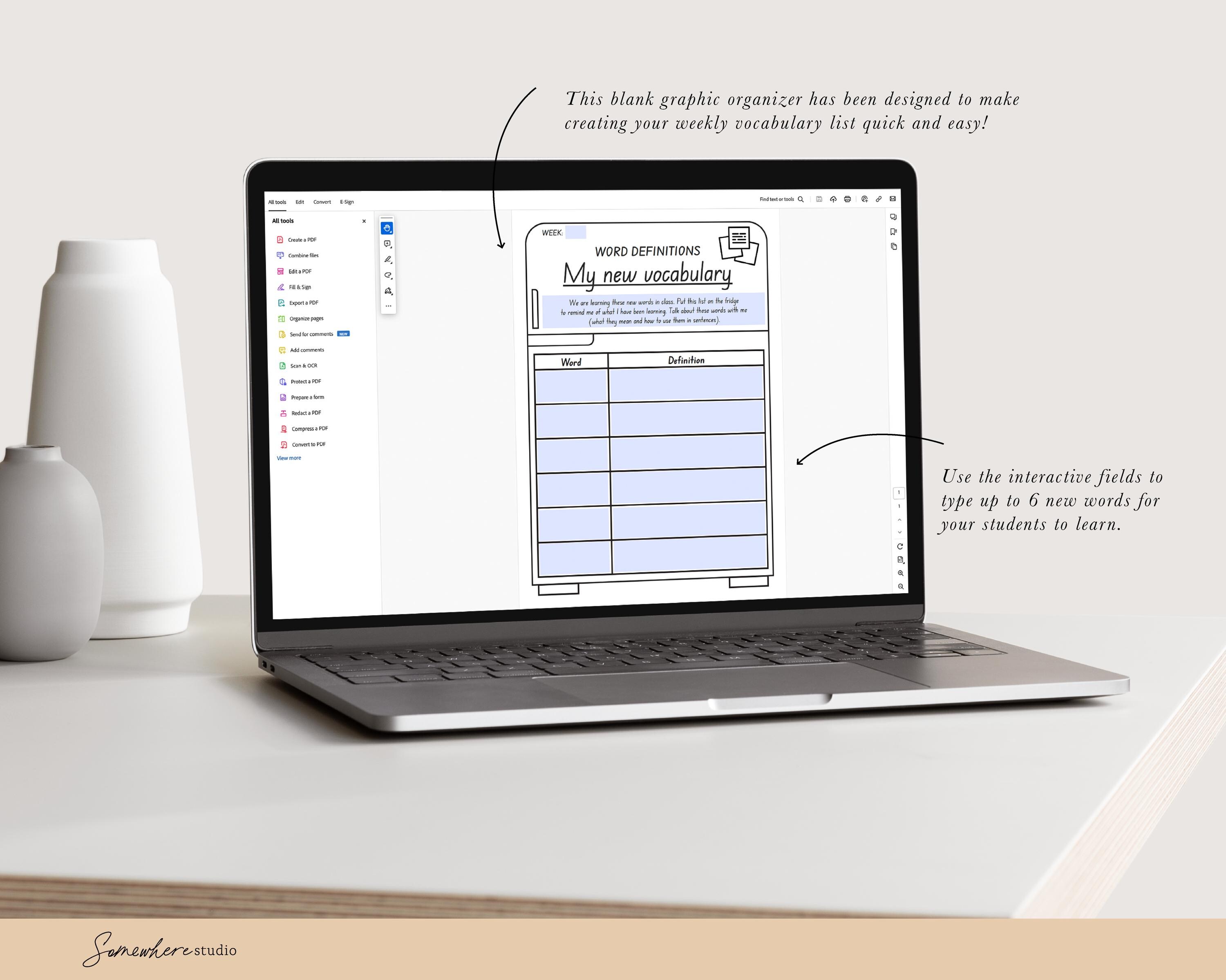 Editable Vocabulary Template for Students | Fridge Words Printable ...