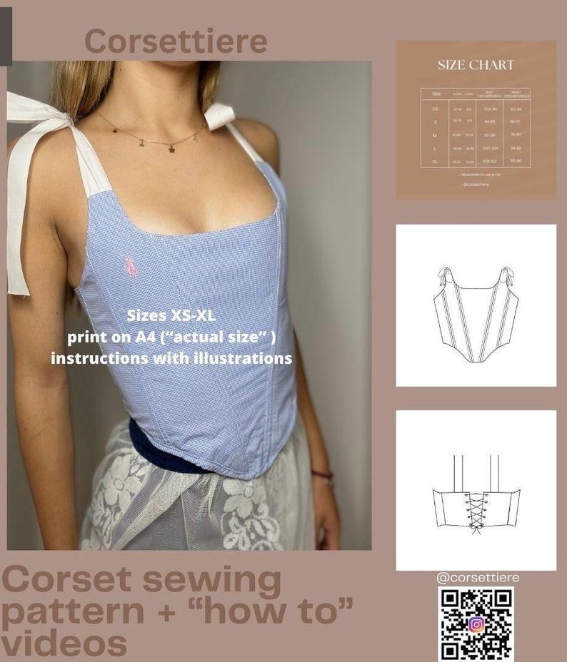 Corsettiere Sewing Pattern Corset Top With Ribbon Straps, Video With ...