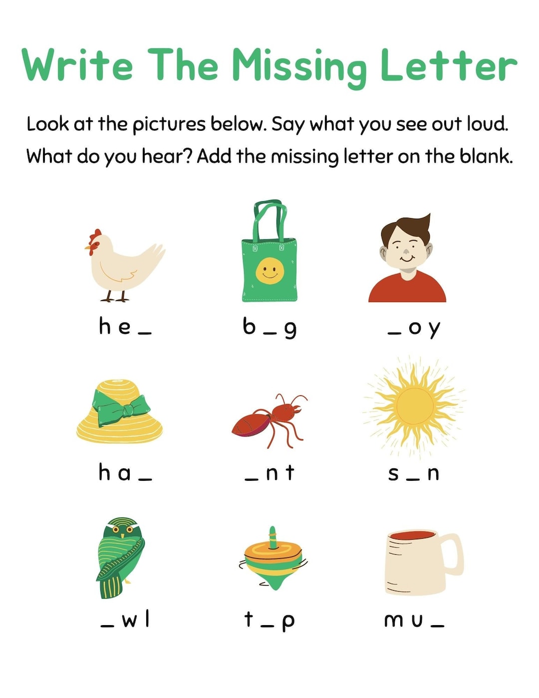 1st 3rd Grade write The Missing Letter Worksheet Digital Download Etsy