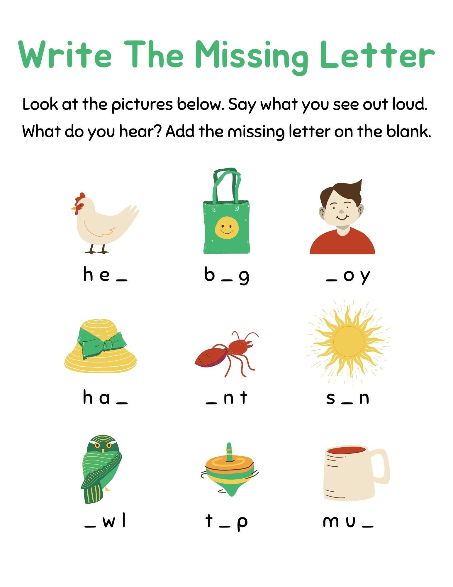 1st 3rd Grade write The Missing Letter Worksheet Digital Download Etsy
