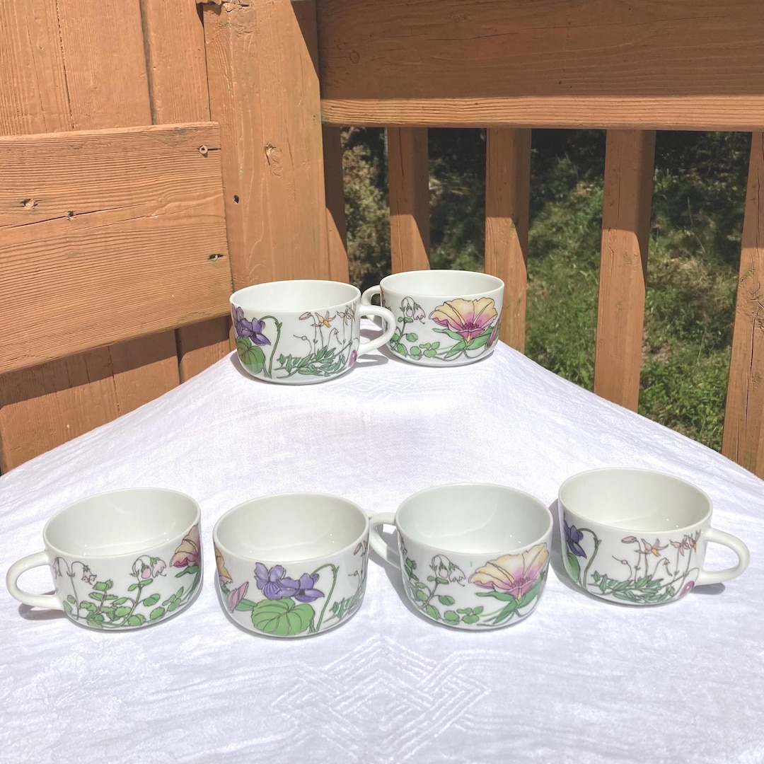 Vintage 1970s Ikea midsommar Floral Cups Set of Six Marguerite ...