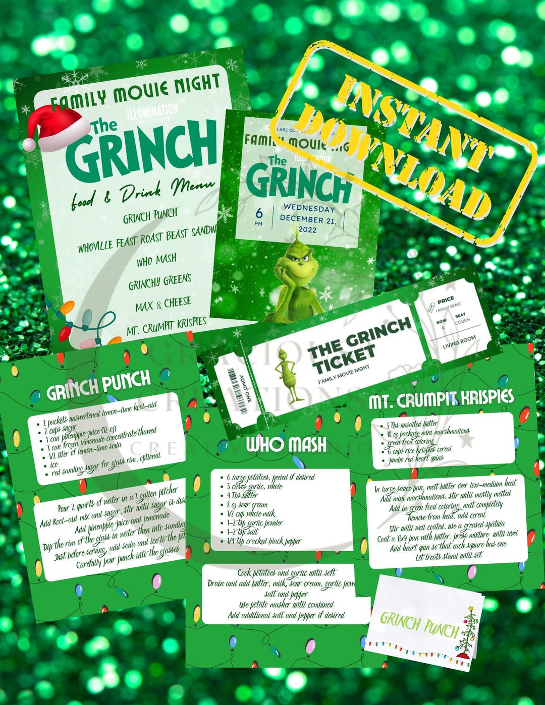 Grinch Movie Night Printable Pack | Digital Download Christmas Party ...