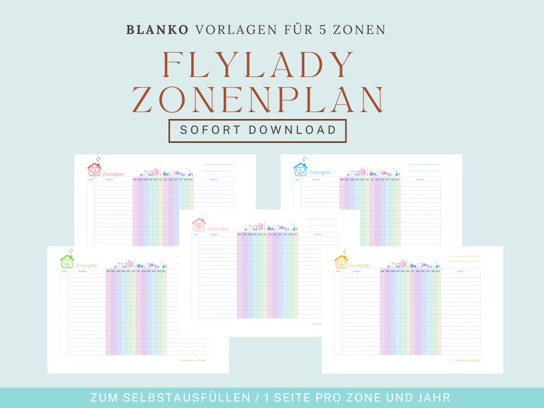 Flylady Template | 5x Zone Plan to Fill in Yourself | Flylady German ...