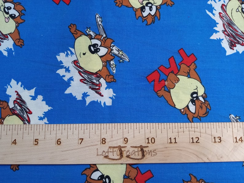 90s Vintage Tasmanian Devil Fabric, Warner Bros, Blue or Red Background ...