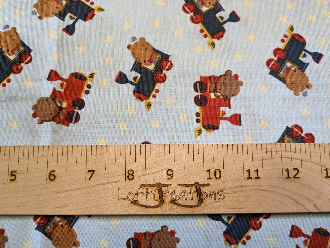 By the Yard - Vintage Joann Fabric Teddy Bear on a Train, Conductor ...