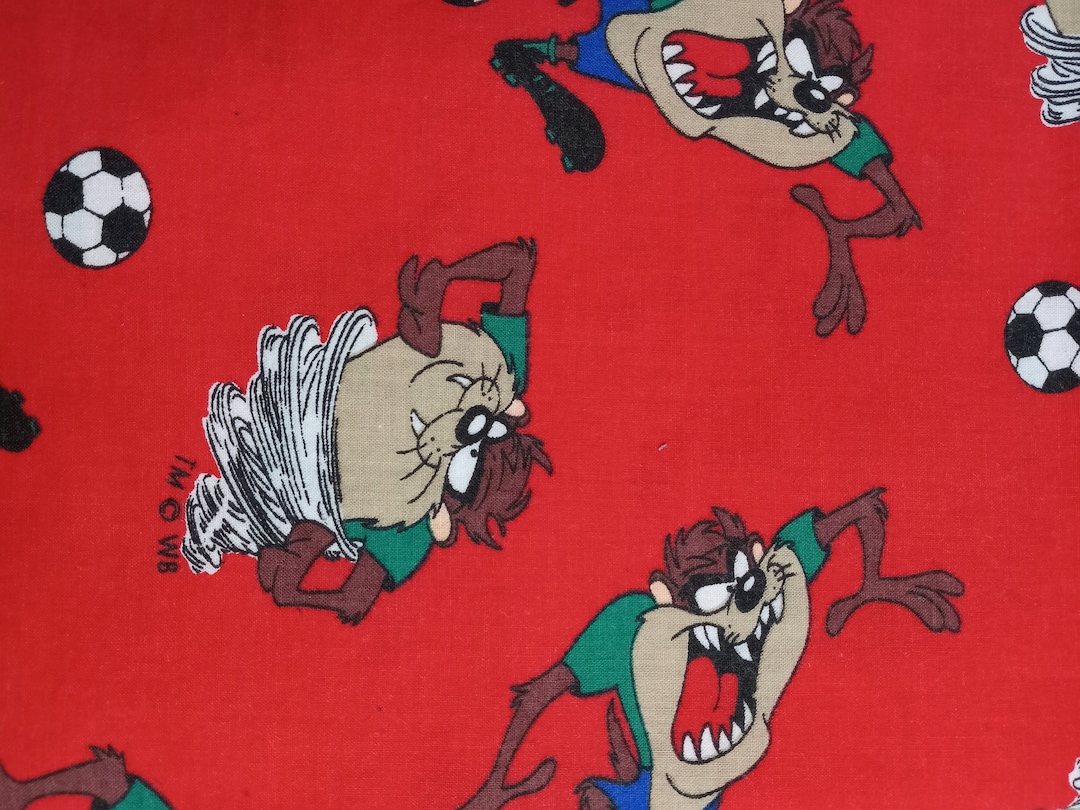 90s Vintage Tasmanian Devil Fabric, Warner Bros, Blue or Red Background ...