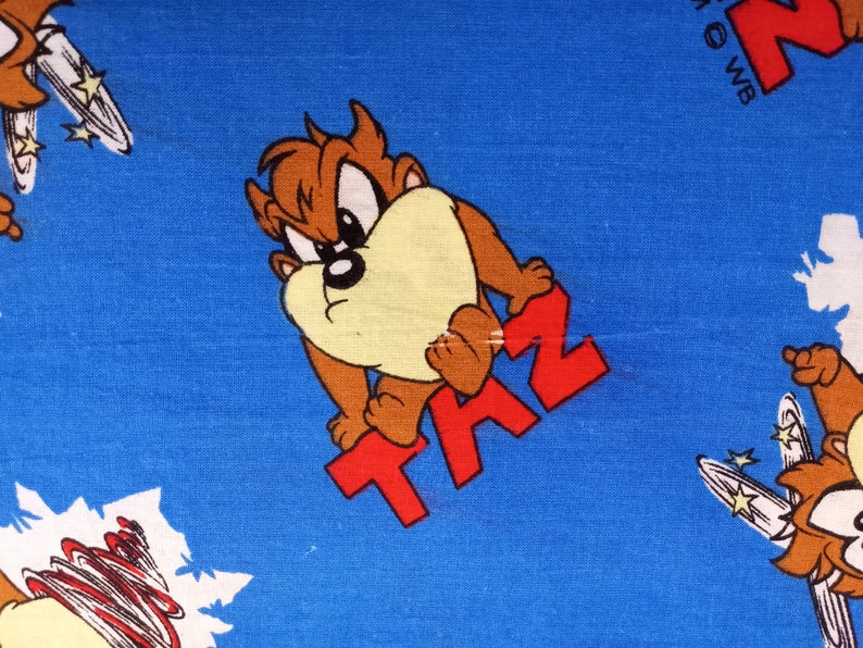 90s Vintage Tasmanian Devil Fabric, Warner Bros, Blue or Red Background ...