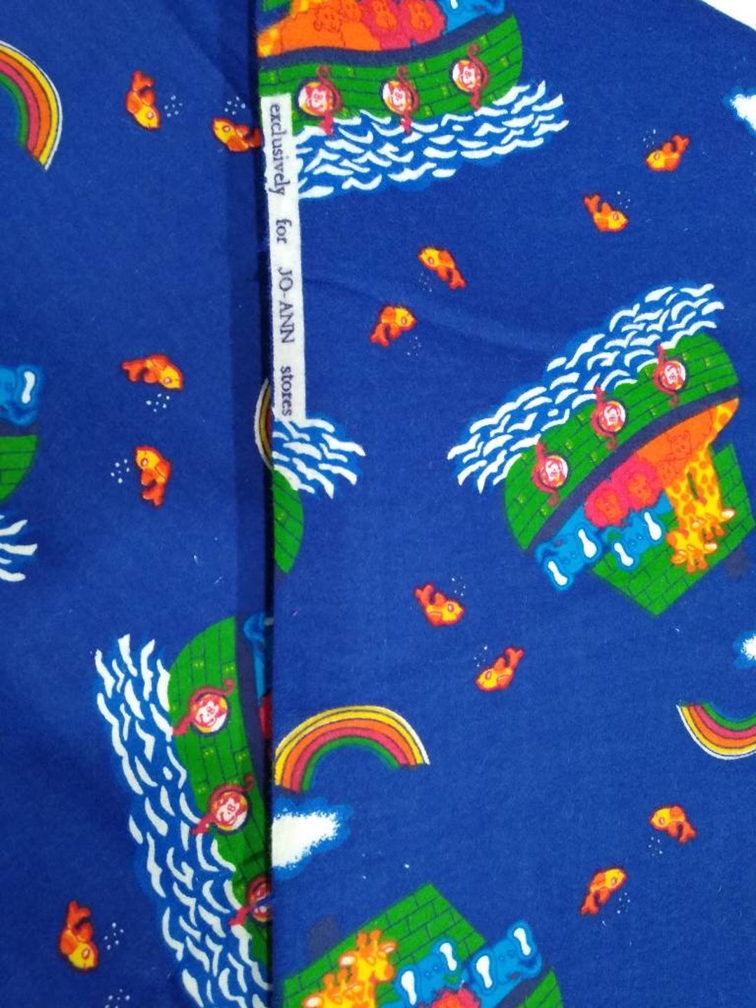 By the Yard - Noah's Ark Flannel Fabric, Giraffes and Rainbows, Joann ...