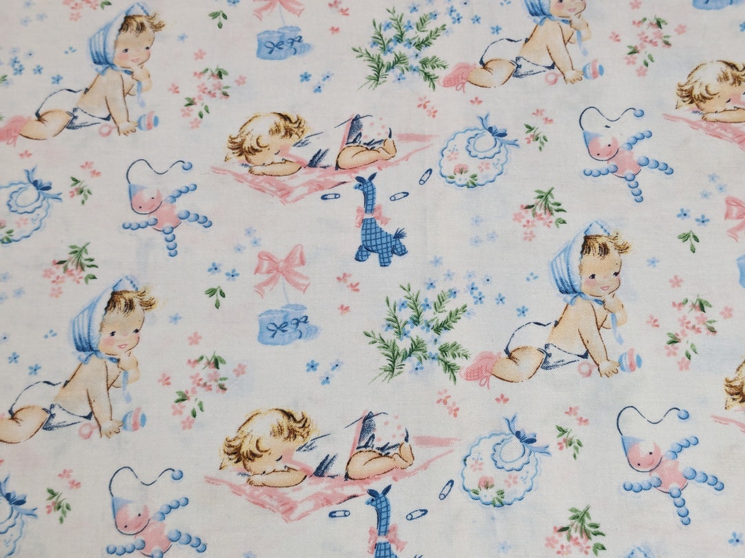 18 X 40 Remnant Vintage Babies Bonnets Crawling Toys, Baby Blue and ...