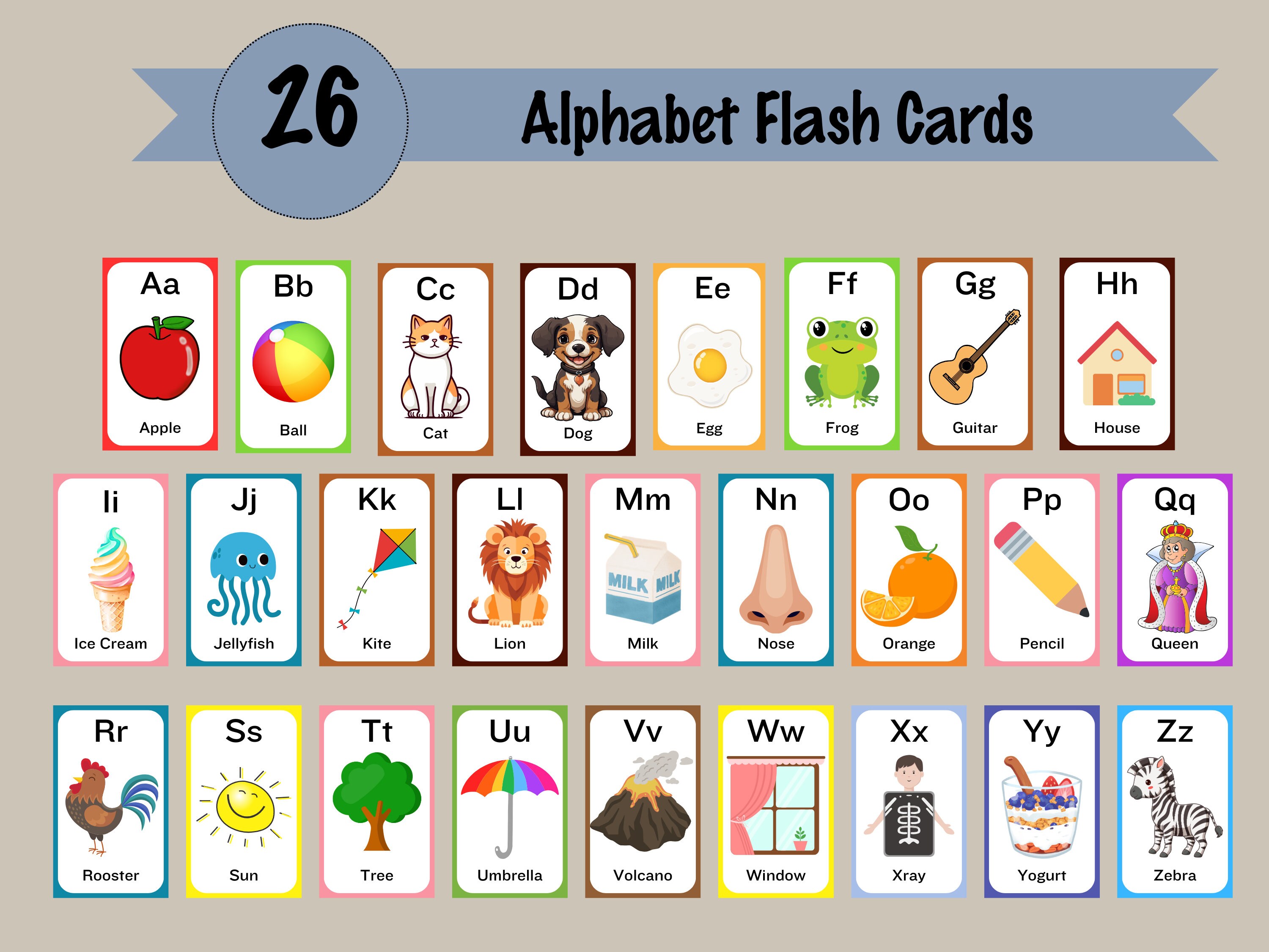 26 ABC Flash Cards, Educational Cards, A-Z Cards, Learn Abc's, Alphabet ...