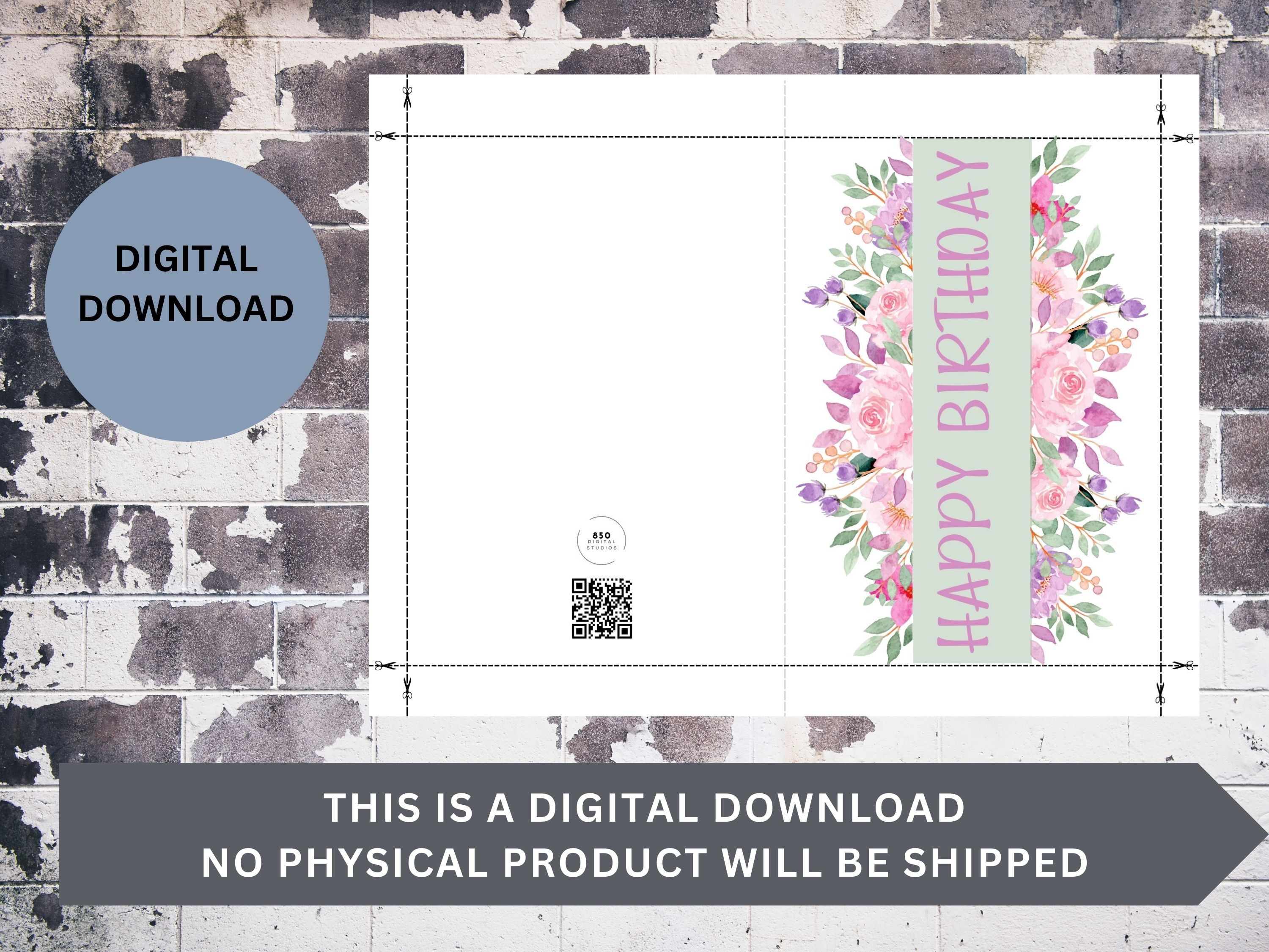 Happy Birthday Card, Instant Download, Digital Greeting Card, Printable ...