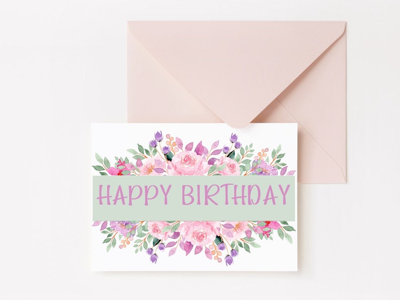 Floral Happy Birthday Card, Printable Greeting (digital Download) - Etsy